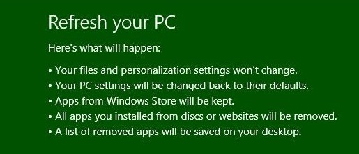 Microsoft's Windows 8 brings the ability to 'Refresh' or 'Reset ...